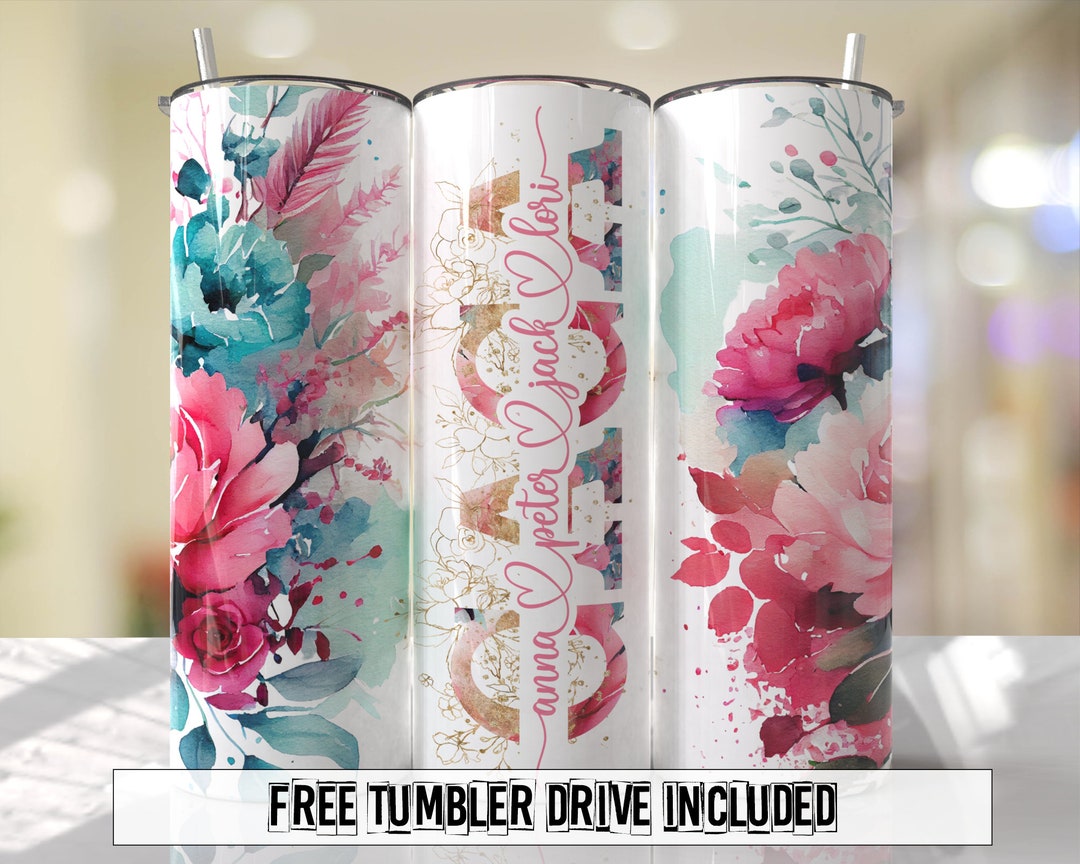 GAGA Tumbler Wrap Pink and Blue Floral Add Kids Names Designs Seamless ...