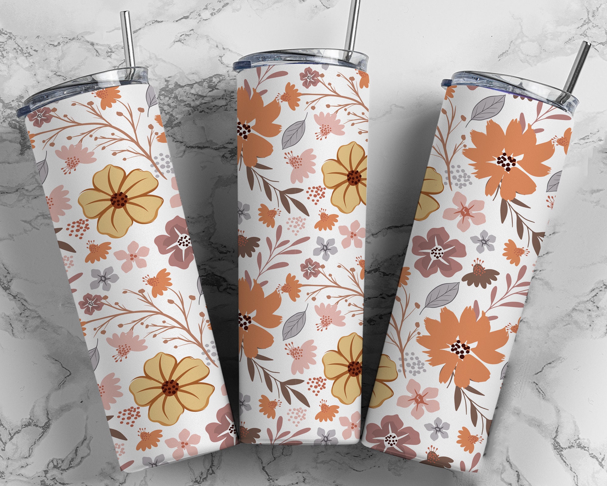 Fall Tumbler Wrap Bundle Floral PNG Seamless Tumbler Drive Designs ...