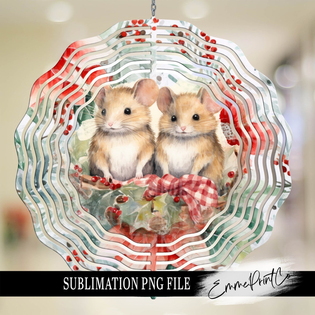 Christmas Wind Spinner Cute Mice Sublimation Designs Watercolor - PNG ...