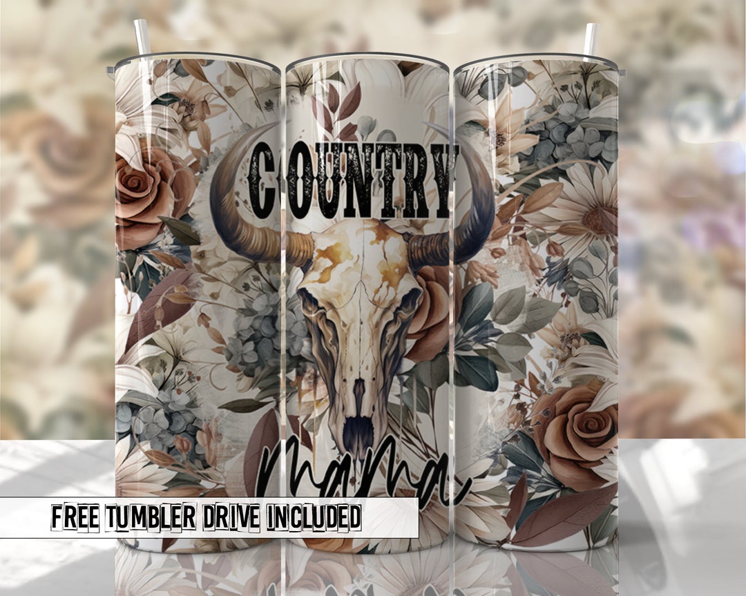 Country Mama Bull Skull Tumbler Wrap, Western Sublimation Designs - Cow ...