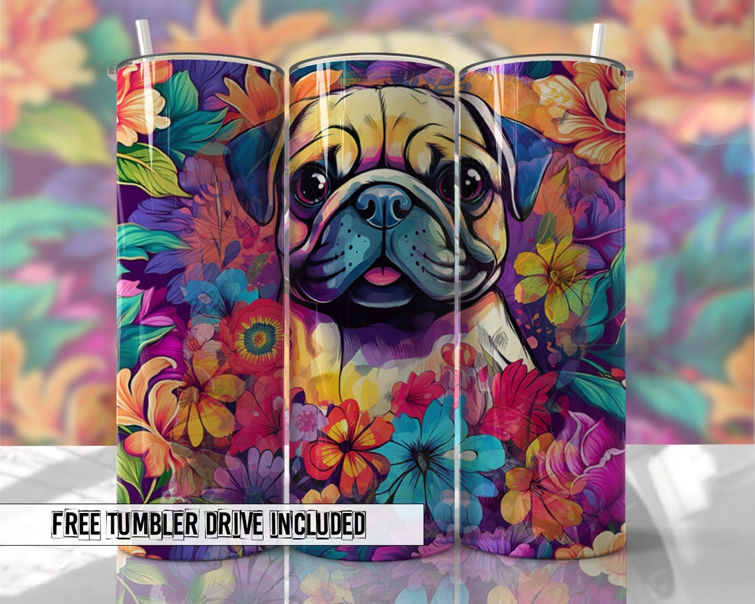 Bright Neon Pug Dog Seamless Tumbler Wrap Sublimation Designs - Skinny ...