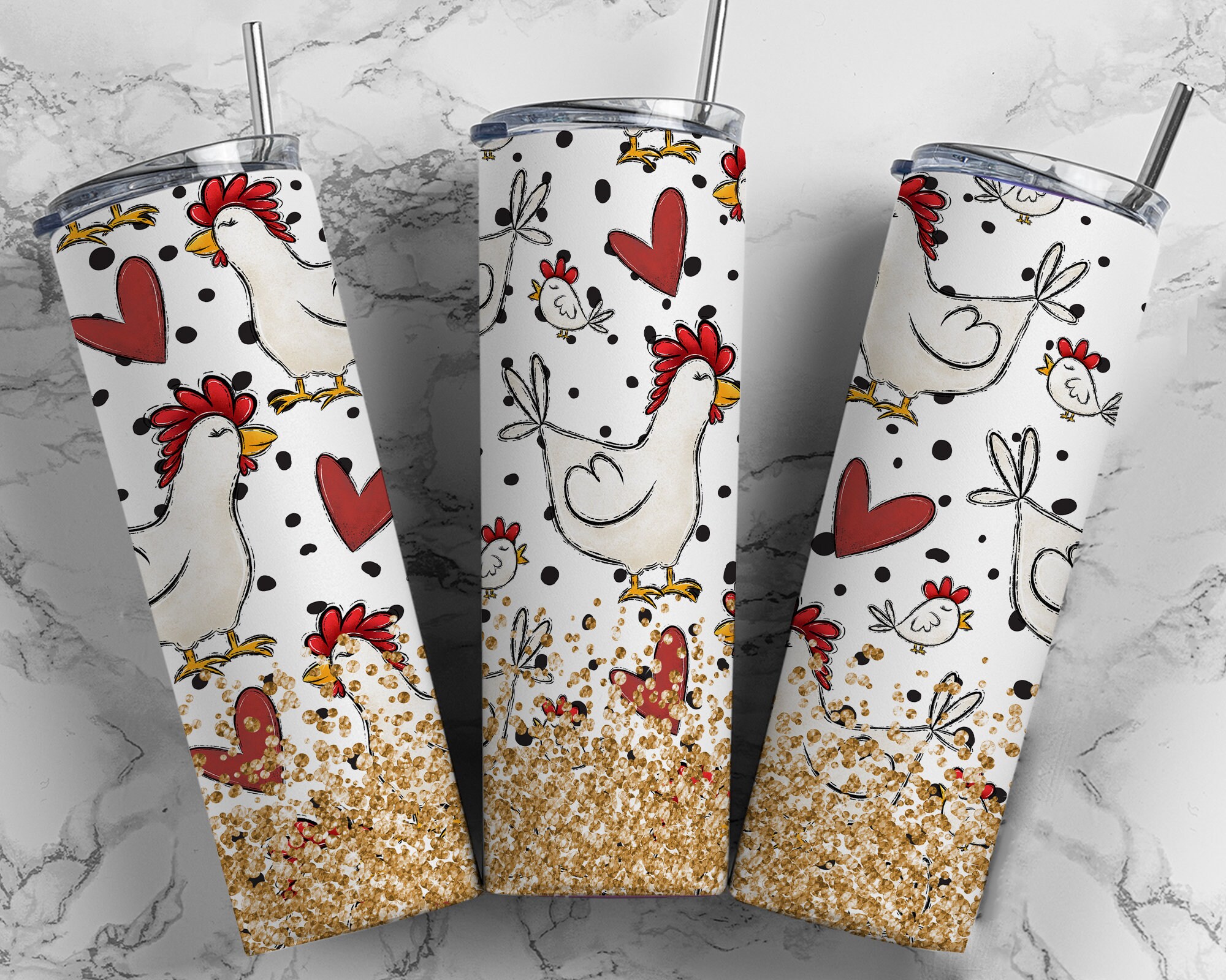 Chicken Tumbler Wrap PNG Sublimation Designs Gold Glitter Downloads ...