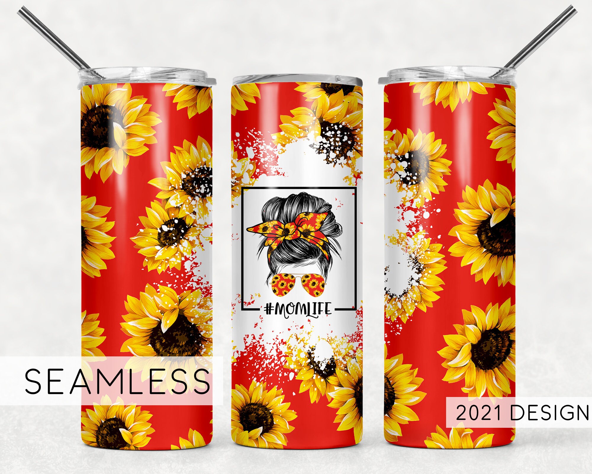 Mom Life Red Sunflowers Mom Bun Hair Funny Seamless - Etsy