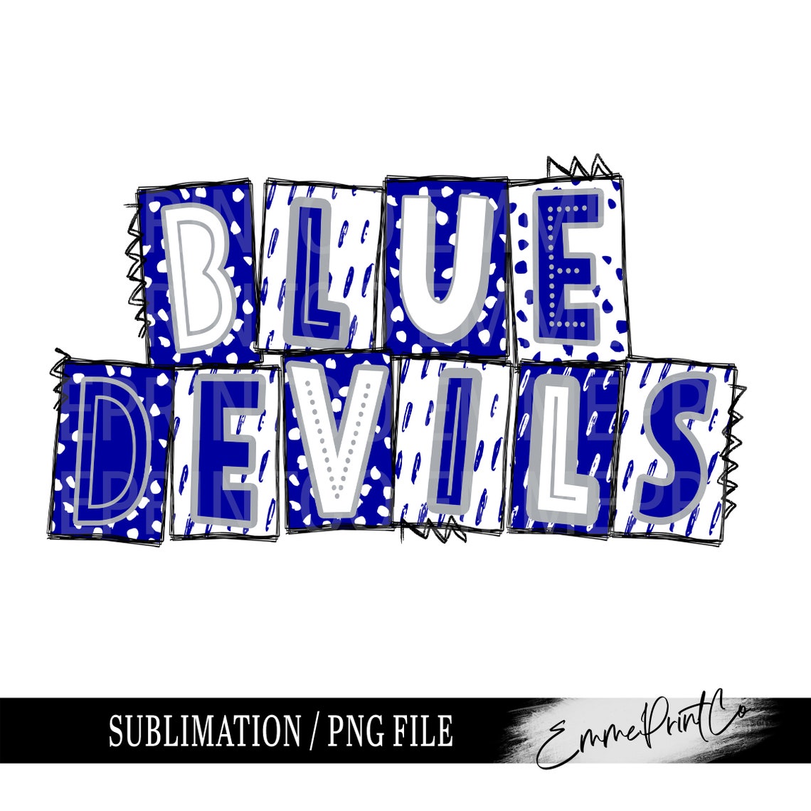 Blue Devils School Spirit Sublimation Design PNG - Blue White Tshirt ...