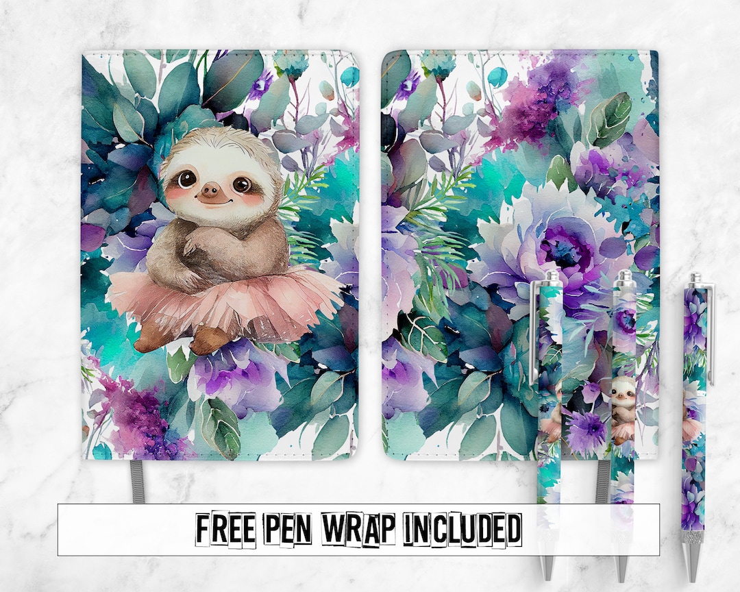 Sloth Floral Sublimation Journal Leather Notebook Design Template ...