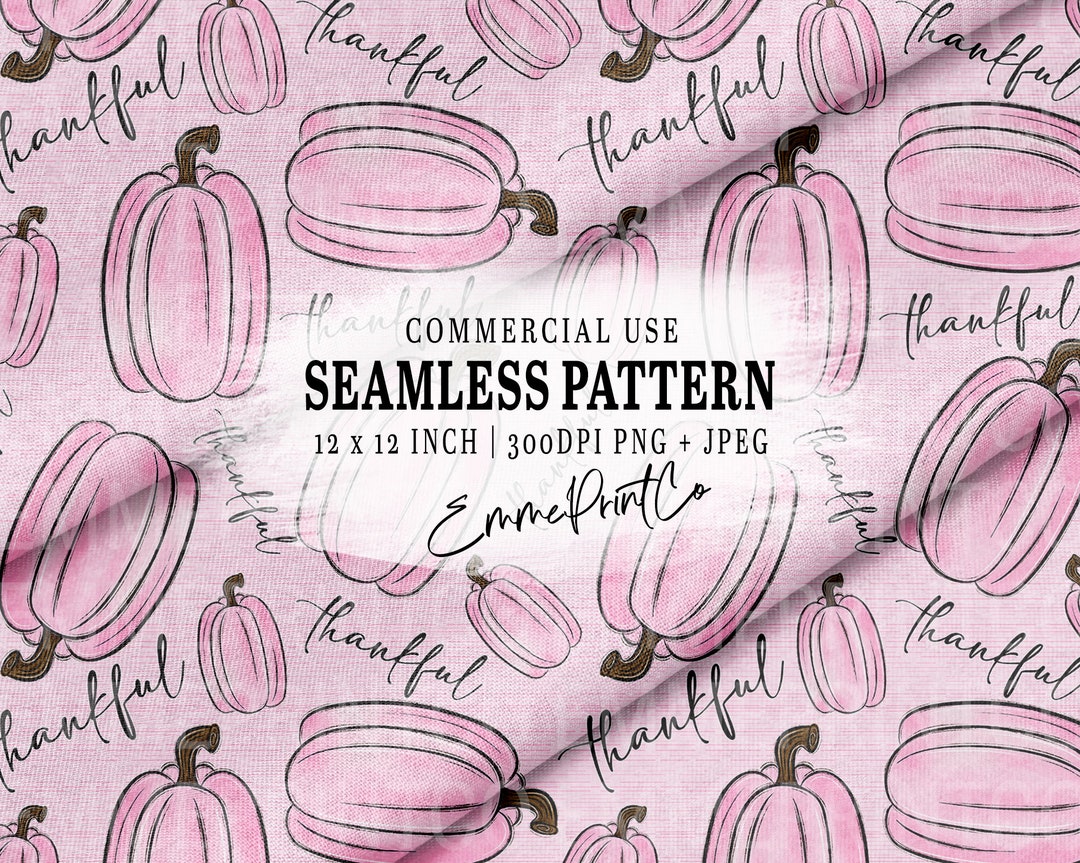 Thankful Pink Pumpkin Seamless Pattern - for Fabric - Sublimation ...