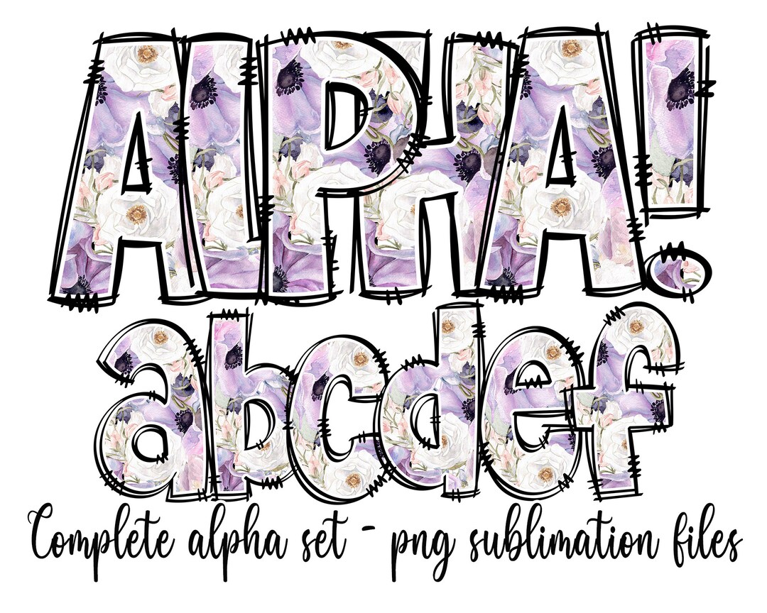 Alpha Set Purple Floral Print - Letters Pack - Clipart Alphabet ...