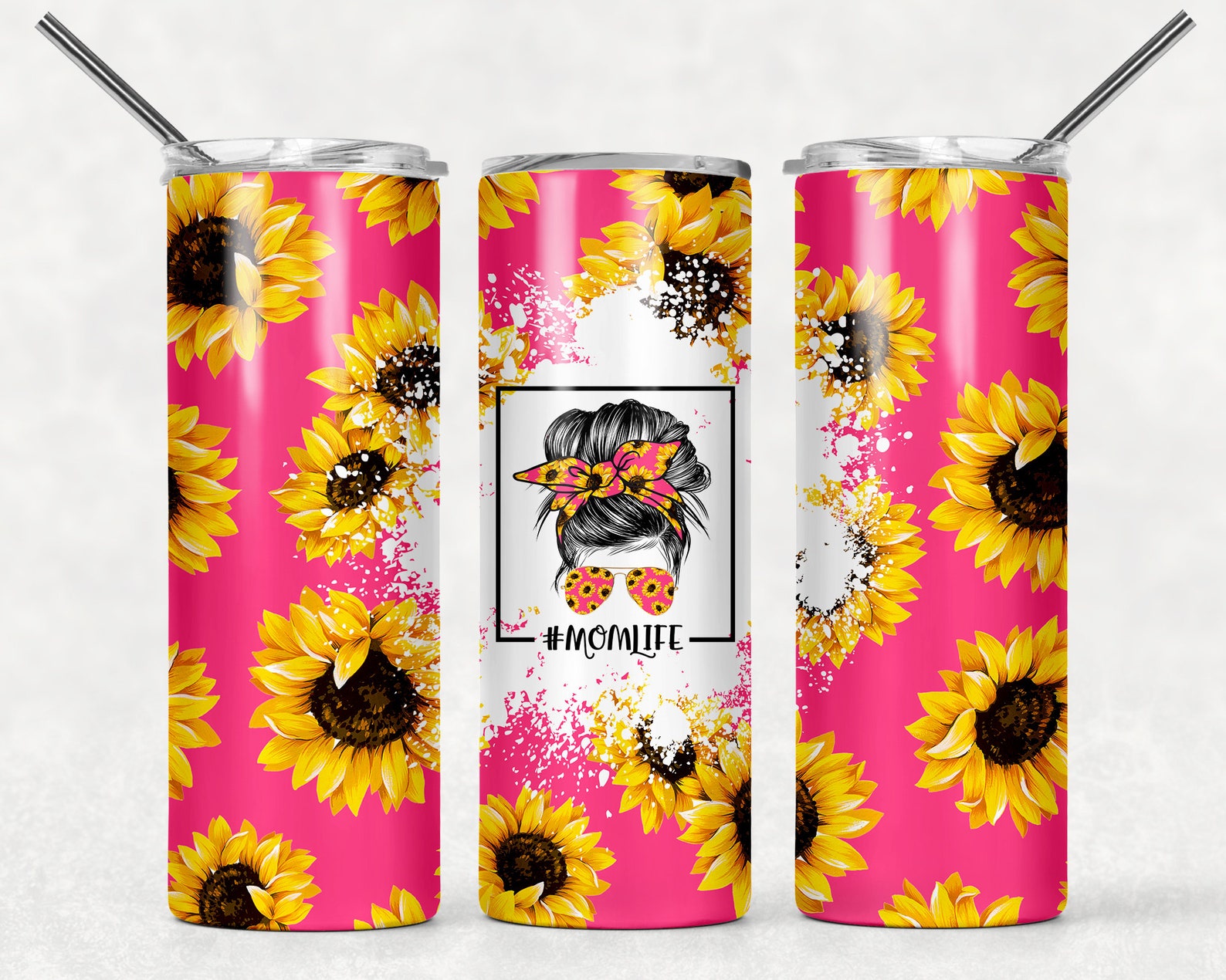 Mom Life Pink Sunflowers Mom Bun Hair Funny Seamless - Etsy