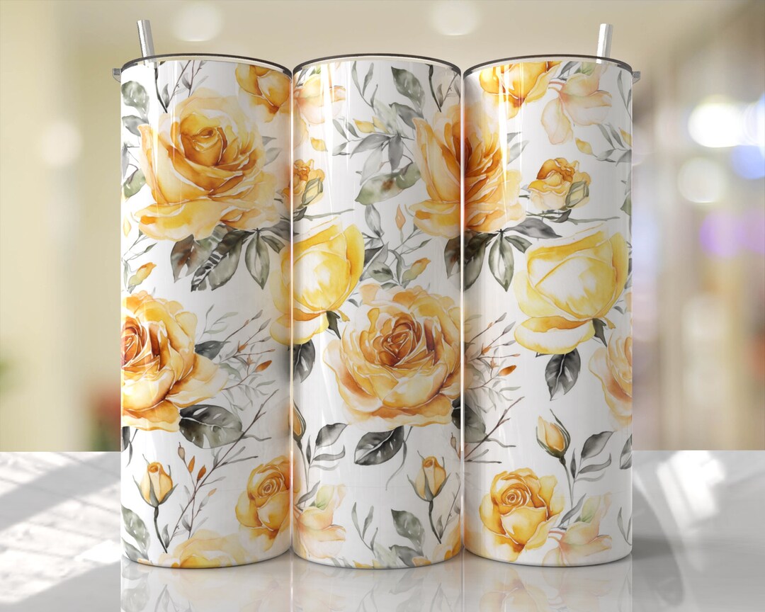 Yellow Rose Floral Tumbler Wrap PNG Tumbler Wrap Seamless Sublimation ...