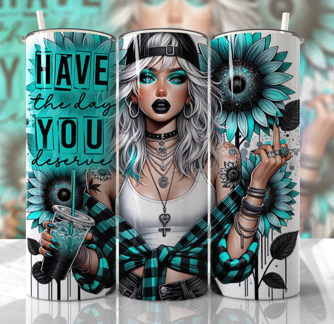 Funny Middle Finger Sublimation Tumbler Wrap PNG, Teal, Sarcastic ...