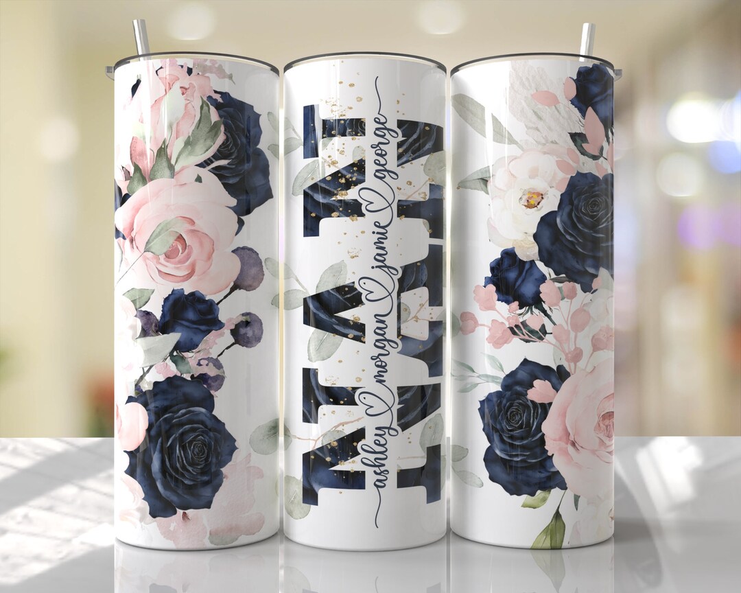 NAN Tumbler Wrap PNG Add Kids Names Blue Blush Pink Floral Tumbler ...