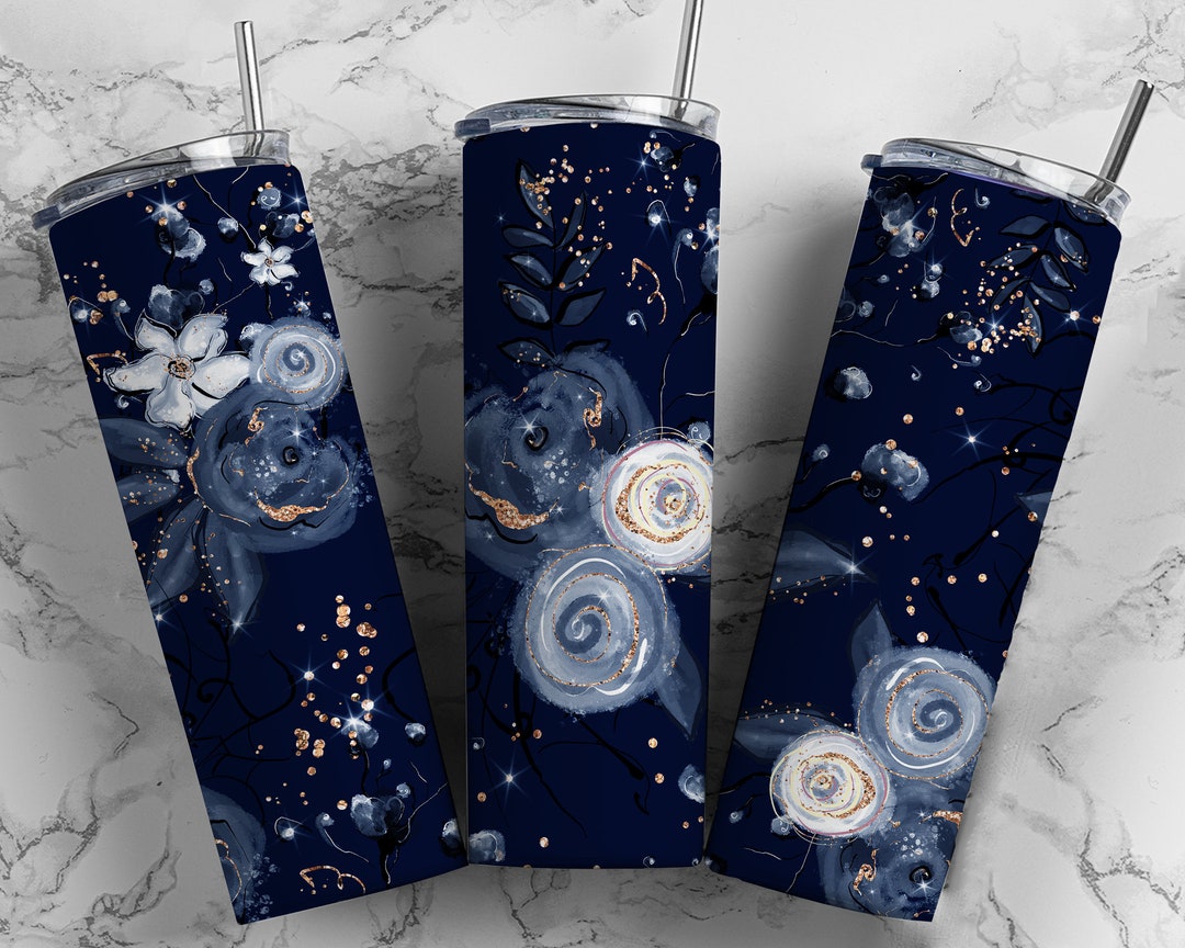 Blue Floral Tumbler Wrap PNG Seamless Sublimation Designs Downloads ...