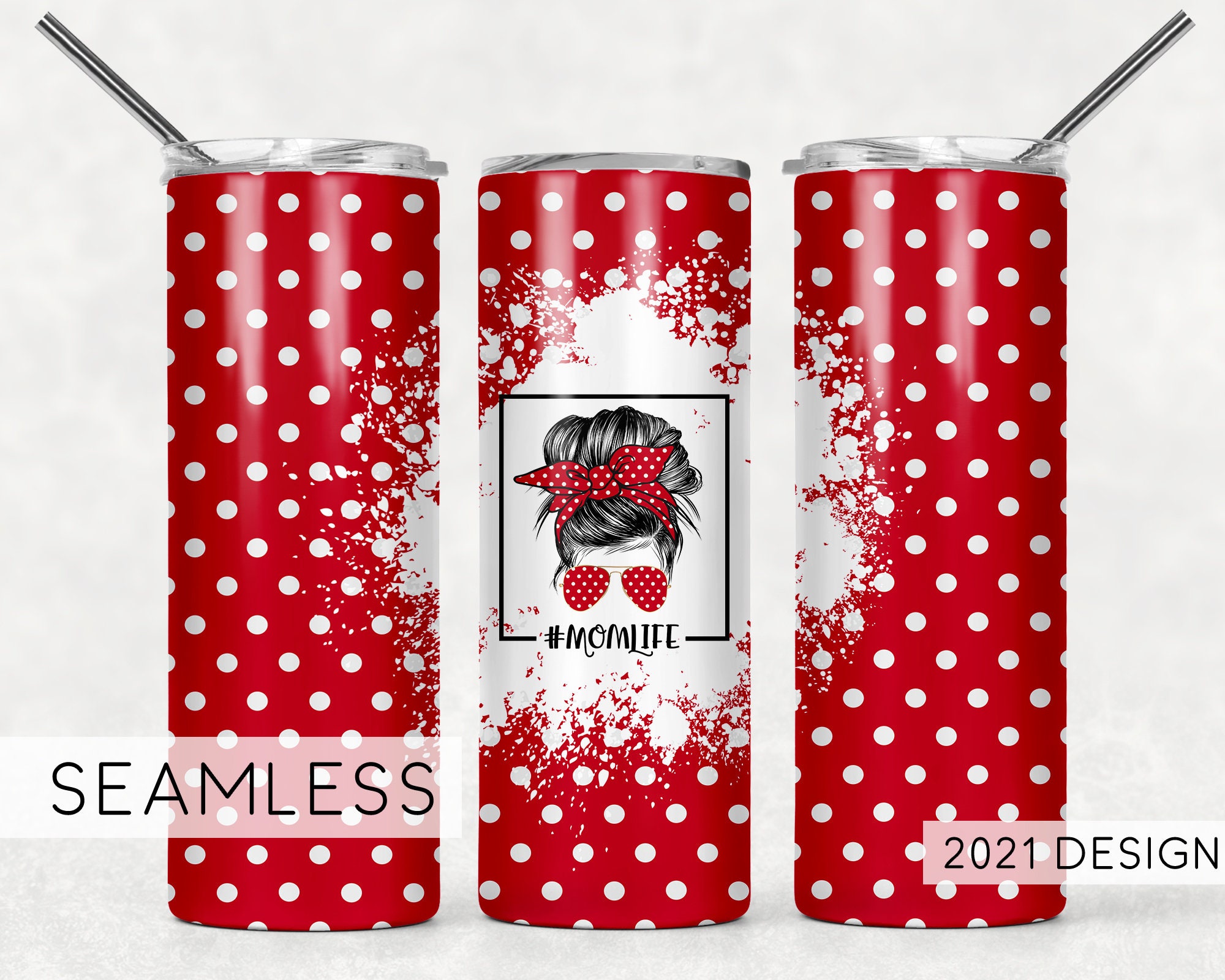 Mom Life Red Polka Dots Mom Bun Hair Funny Seamless - Etsy