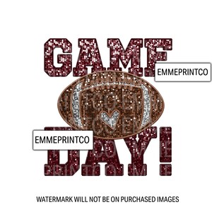 Faux Embroidery Maroon Football Game Day Sequins Glitter Sublimation ...