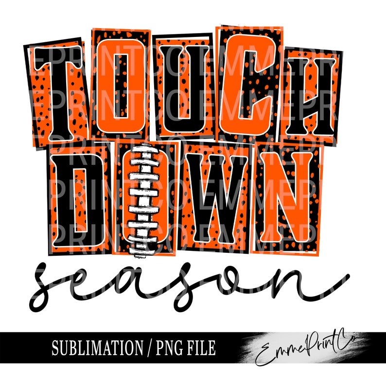 Touchdown Season Orange Black Football Sublimation Design PNG ...