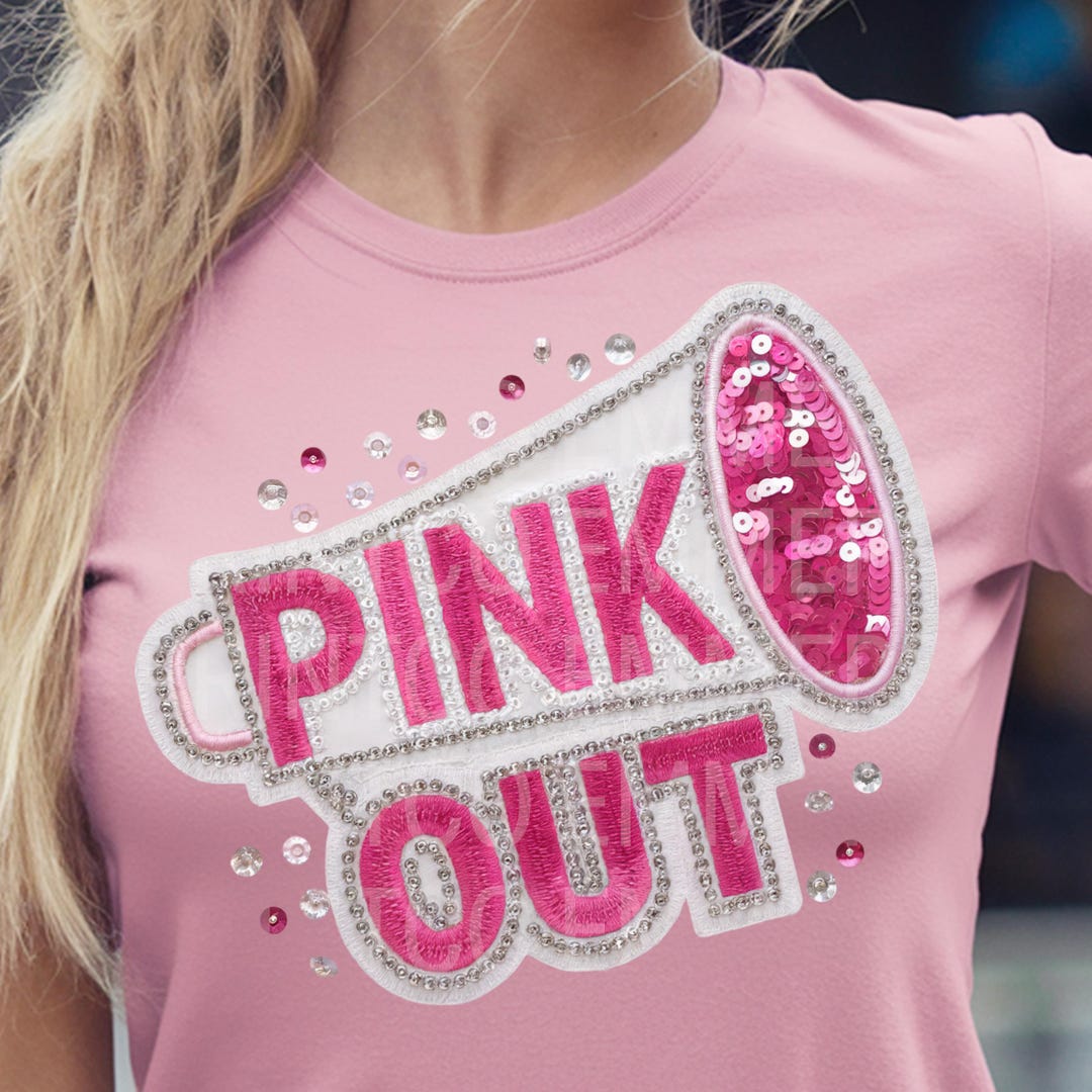 Cheer Pink Out Ribbon Sublimation Design Football Faux Embroidery ...