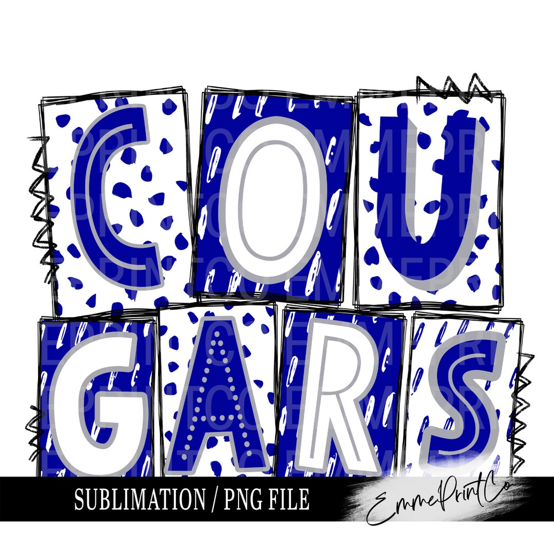 Cougars School Spirit Sublimation Design PNG - Blue White Tshirt Mugs ...