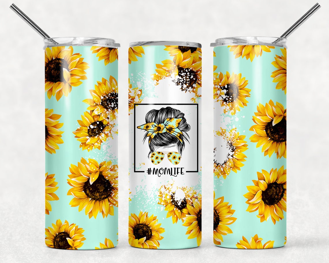 Mom Life Mint Green Sunflowers Mom Bun Hair Funny Seamless Sublimation ...