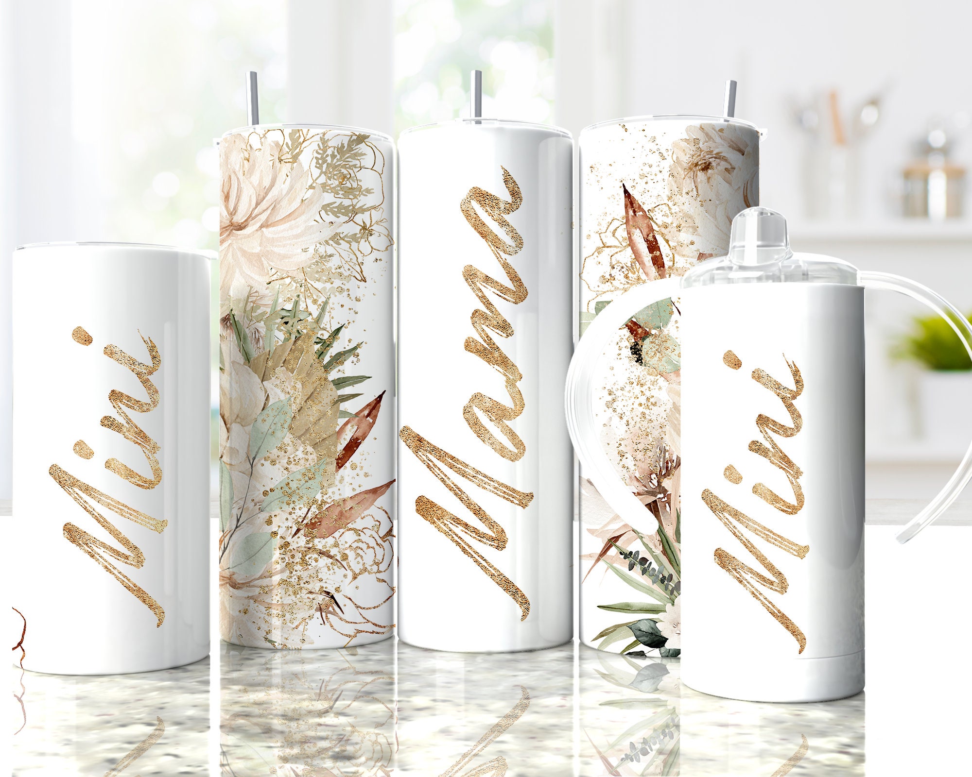 Mama Mini Set 12oz Sippy 15oz Floral Modern Seamless - Etsy