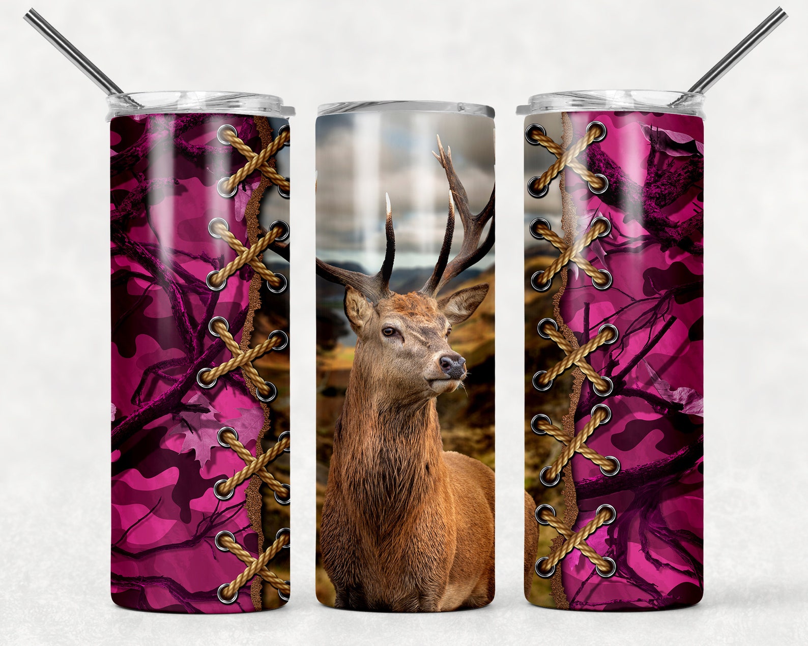 Pink Hunting Tumbler Design Deer Stag Hunter Female Seamless ...