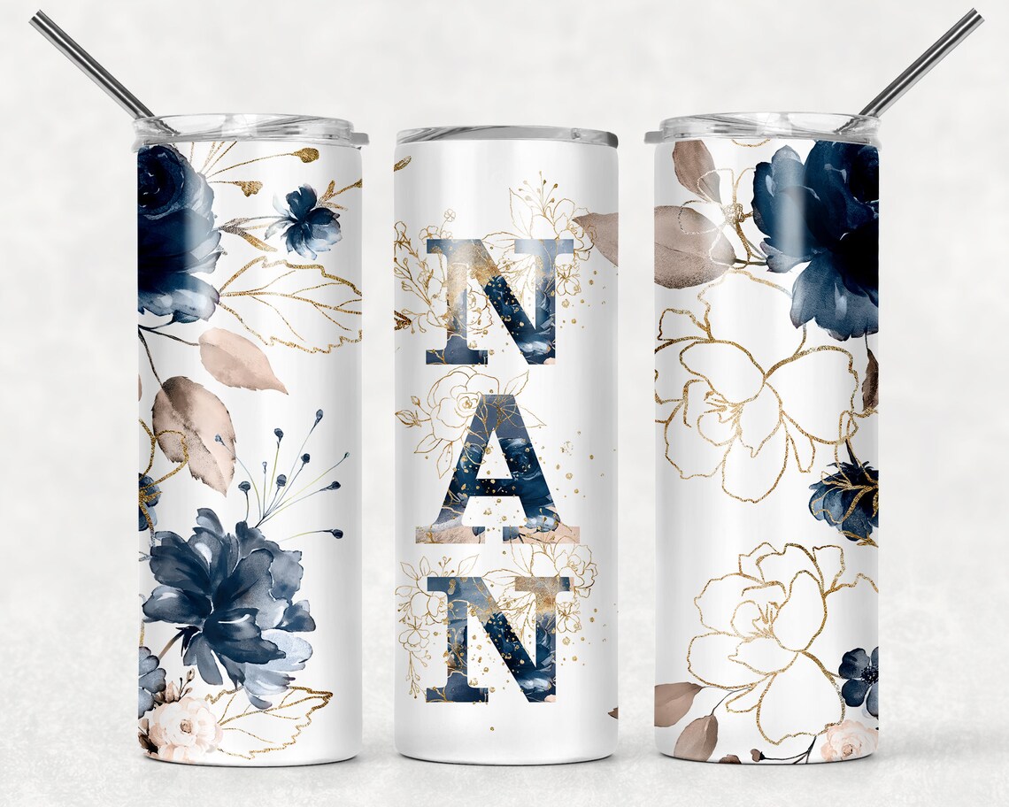 NAN Mother's Day Navy Blue Gold Floral Sublimation Tumbler | Etsy