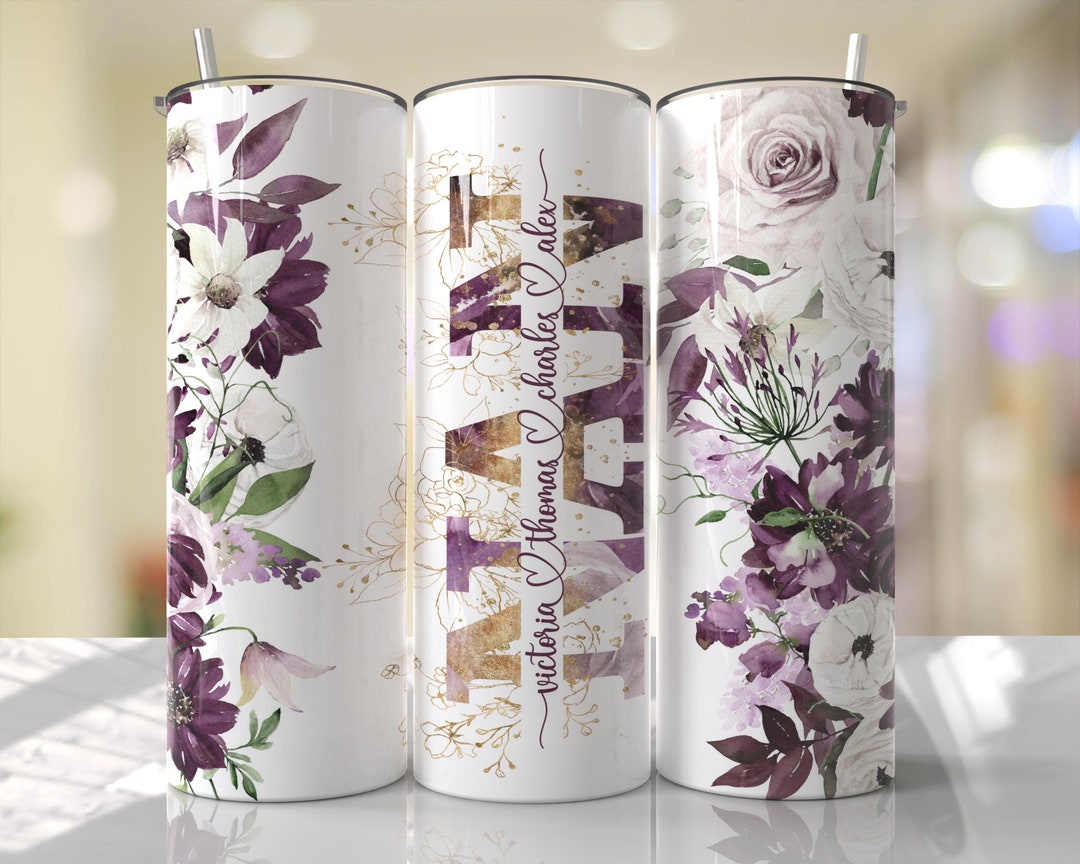 NAN Tumbler Wrap PNG Add Kids Names Purple Floral Tumbler Seamless ...