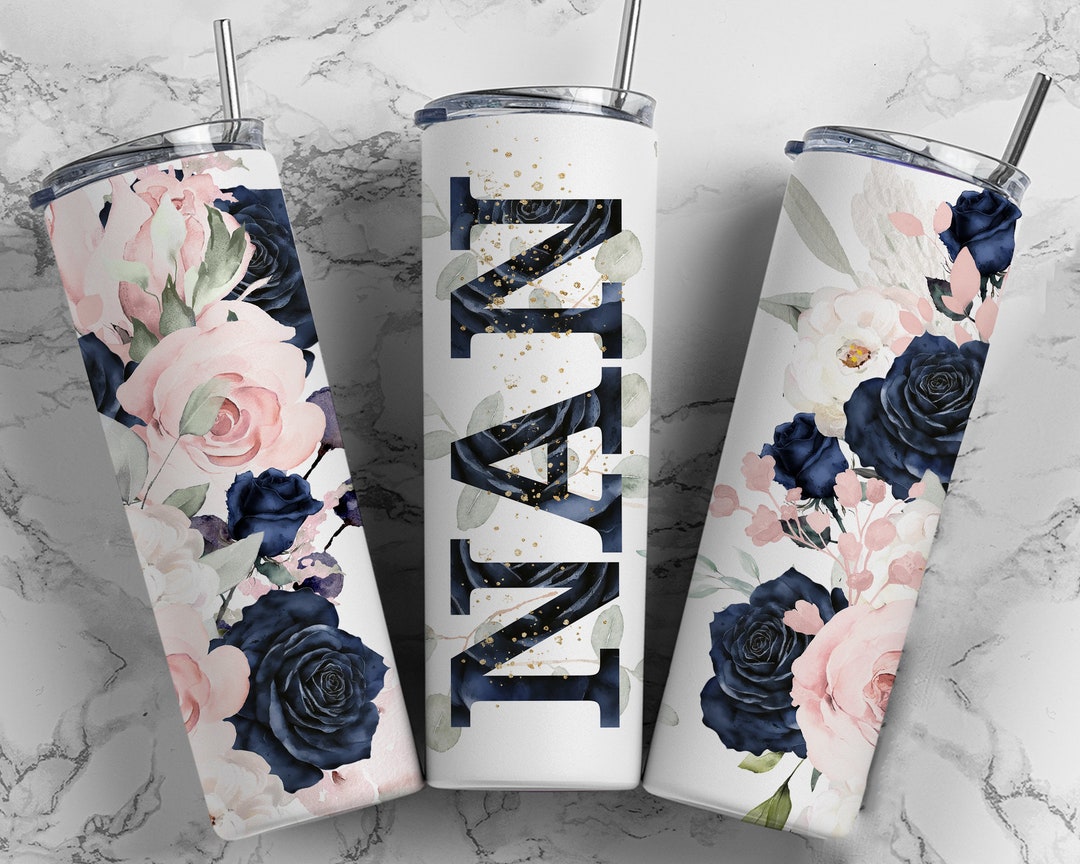 NAN Tumbler Wrap PNG Blue Blush Pink Floral Tumbler Seamless ...