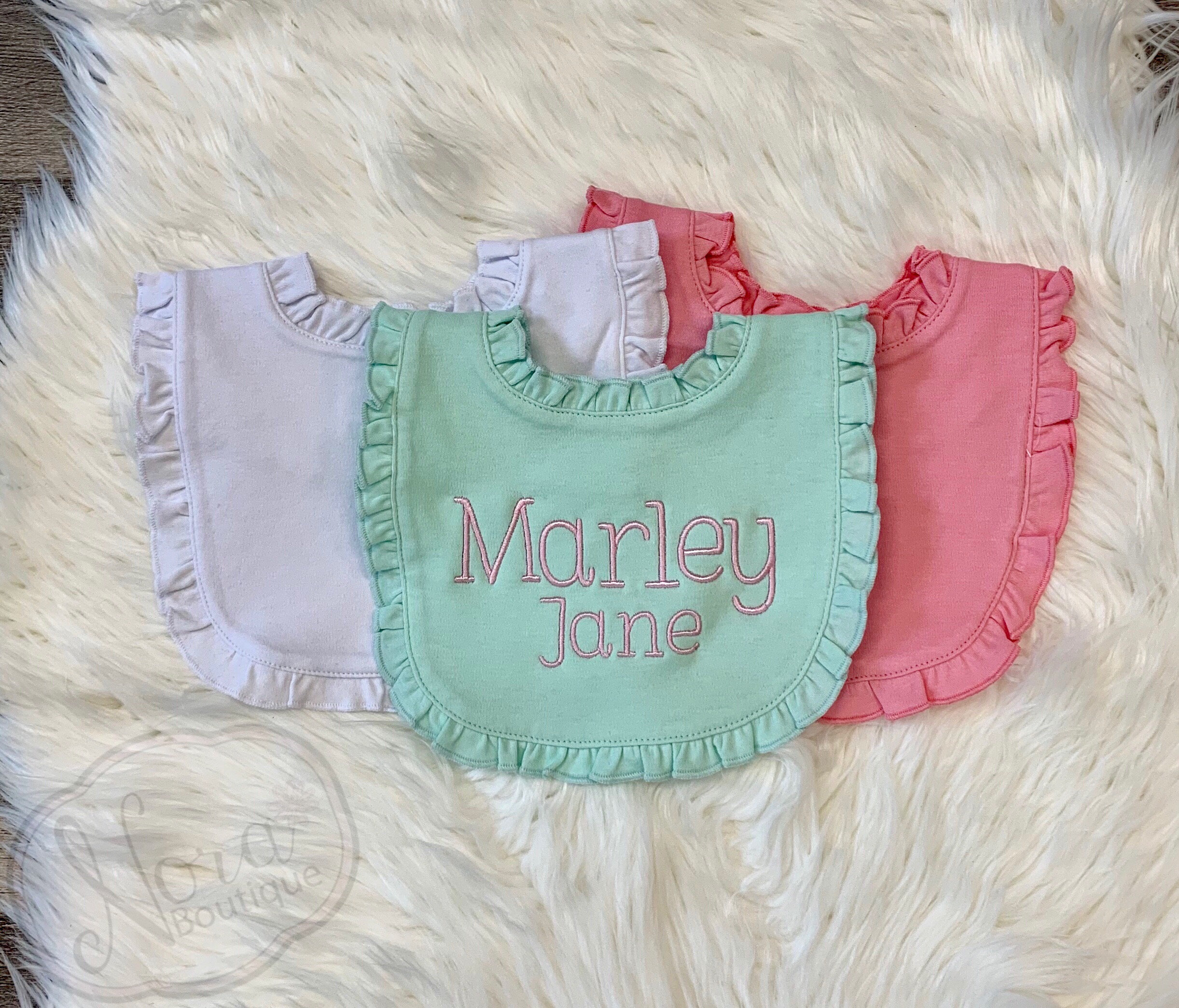 Personalized Baby Girl Ruffle Bib - Baby Girl Bib- Monogrammed Baby Bib ...
