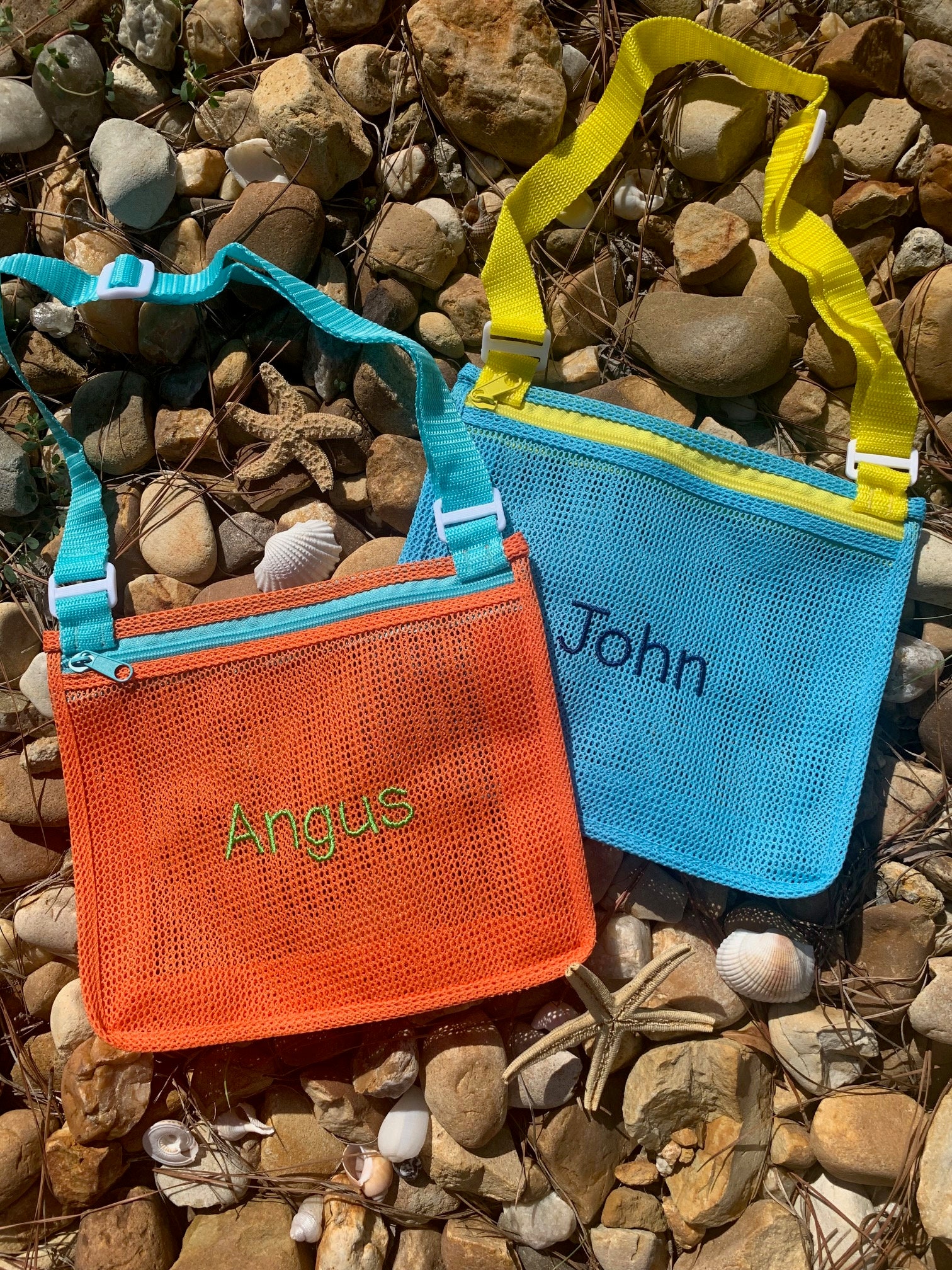 Personalized Seashell Mesh Bag, Custom Embroidered Kids Shell Beach Bag ...