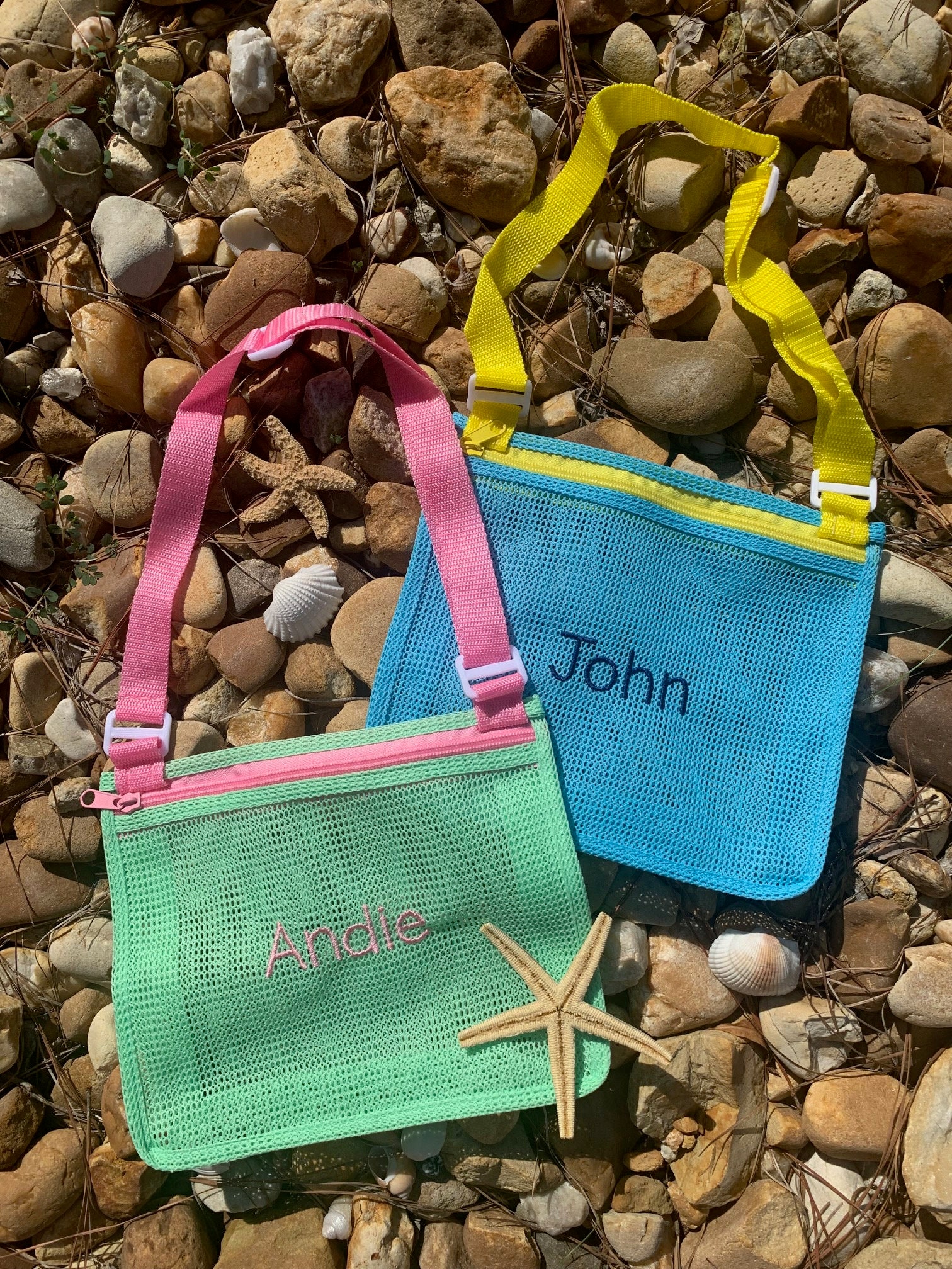 Personalized Seashell Mesh Bag, Custom Embroidered Kids Shell Beach Bag ...