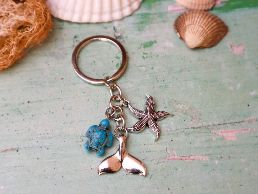 Fish Tail Keychain - Starfish Sea Turtle Charm - Ocean Lover ...