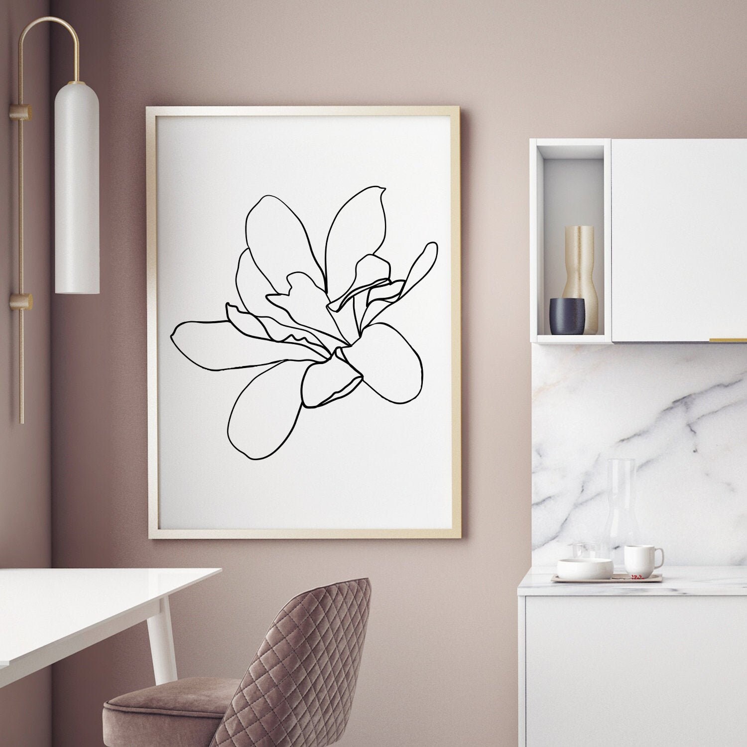 Abstract Magnolia Flower Print Printable Flower Line Art - Etsy