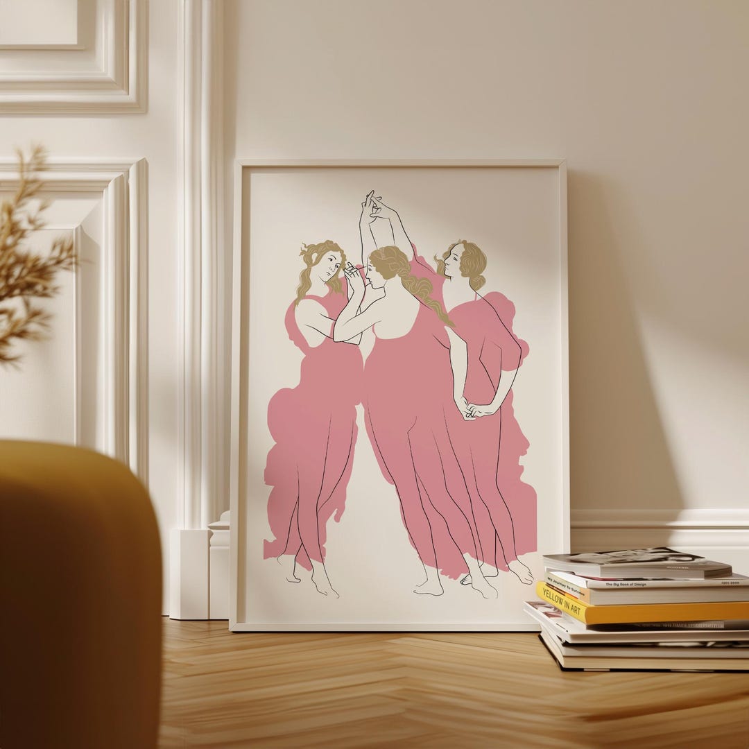Three Graces Print, Greek Mythology Print, Pink Wall Art, Renaissance ...
