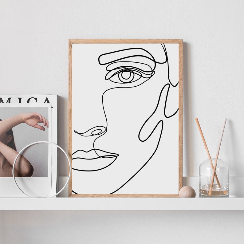 Abstract Face Line Drawing Printable Female Form Art Poster Etsy Norway