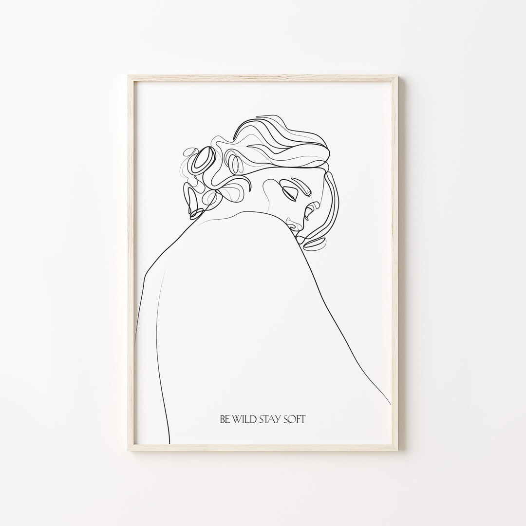 Abstract Woman Line Drawing, Printable Woman Line Art, Lady With Curly ...