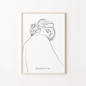 Abstract Woman Line Drawing, Printable Woman Line Art, Lady With Curly ...