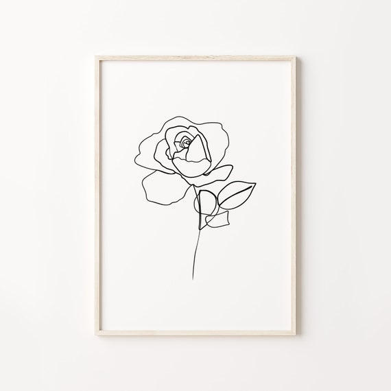 Rose line drawing Printable flower Rose line art One line | Etsy