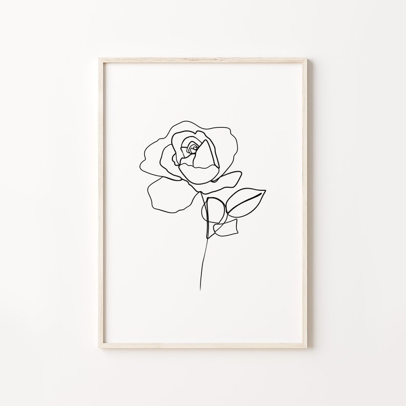 Rose line drawing Printable flower Rose line art One line | Etsy