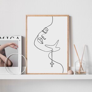 Woman With Earring PRINTABLE Line Art, Abstract Face Line Drawing ...