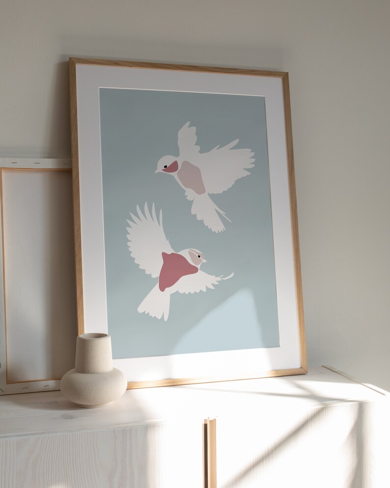 Flying Birds Poster Abstract Bird Wall Art Two Birds Print | Etsy