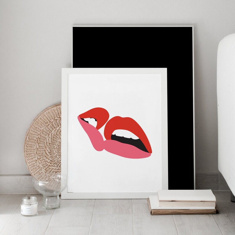 Kiss PRINTABLE Red Lips Print Love Wall Art Two Lips | Etsy