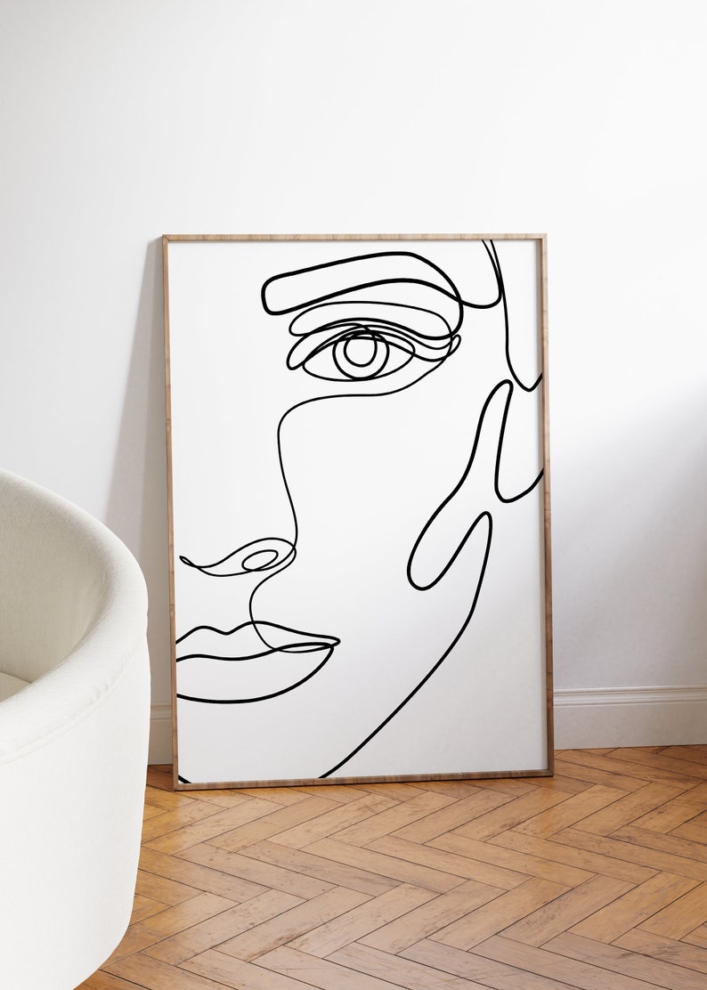 Abstract Face Line Drawing Printable Female Form Art Poster Etsy