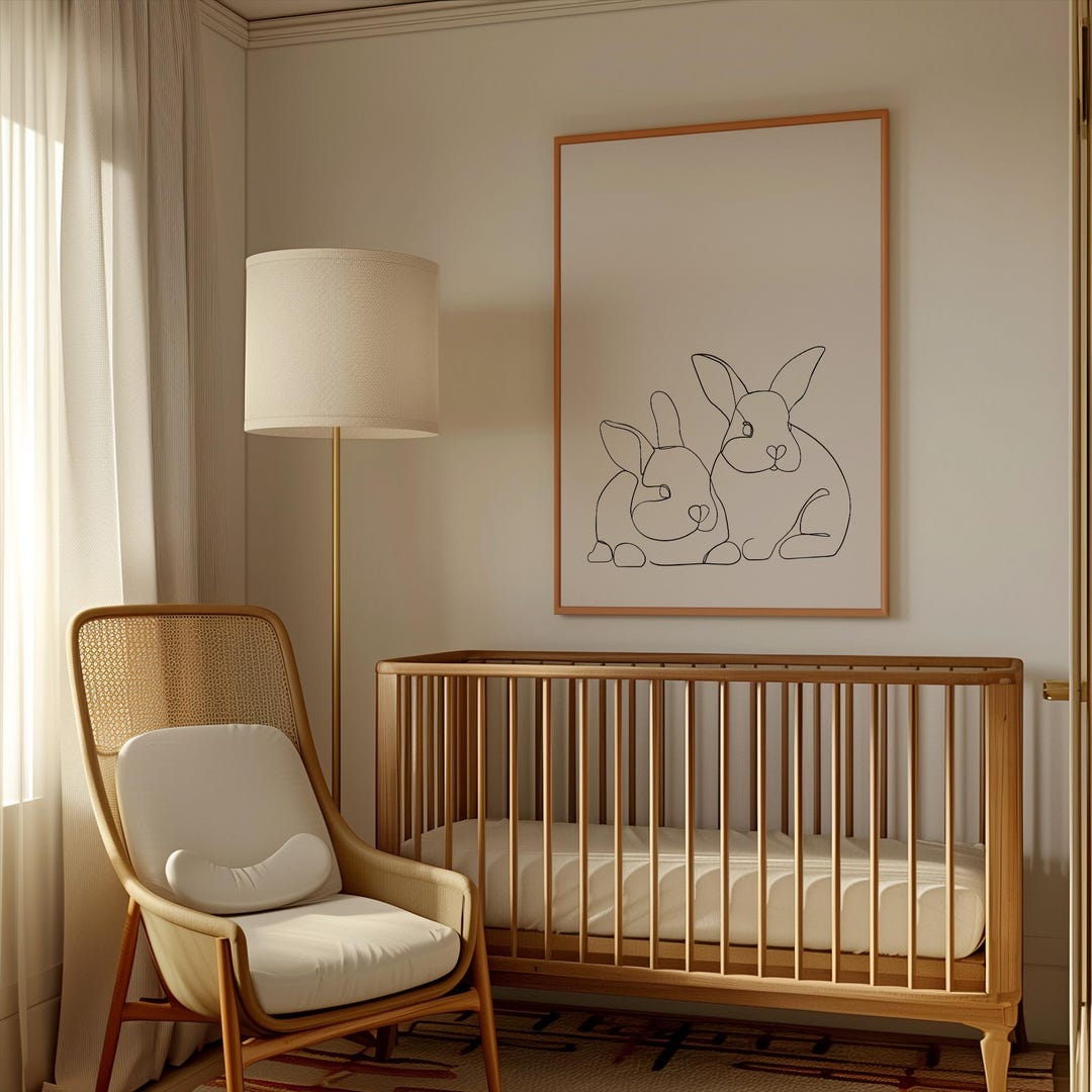 Minimalist Nursery Line Art, Baby Bunny Line Drawing, Nursery Printable ...