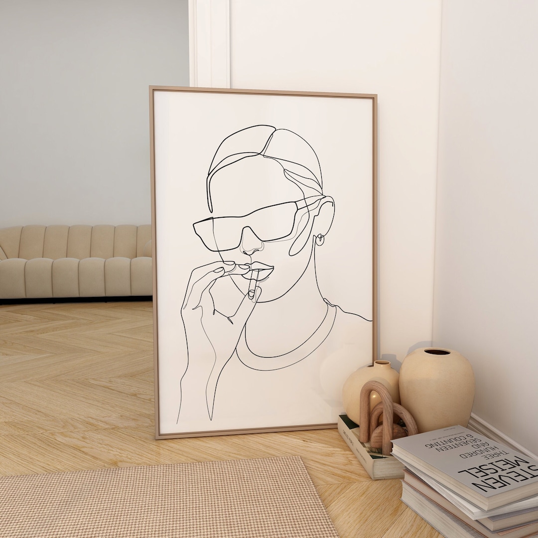 Woman Smoking Line Drawing, Woman With Cigarette Printable Art, Face ...