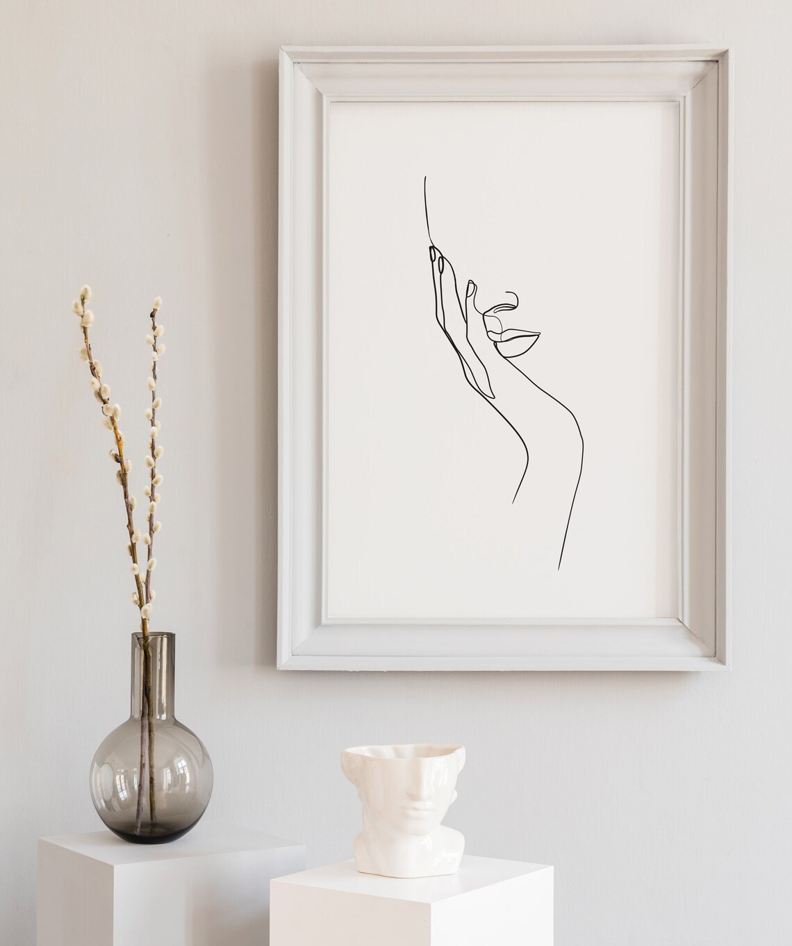 Woman Face Art Print Printable Female Hand Line Art Abstract - Etsy