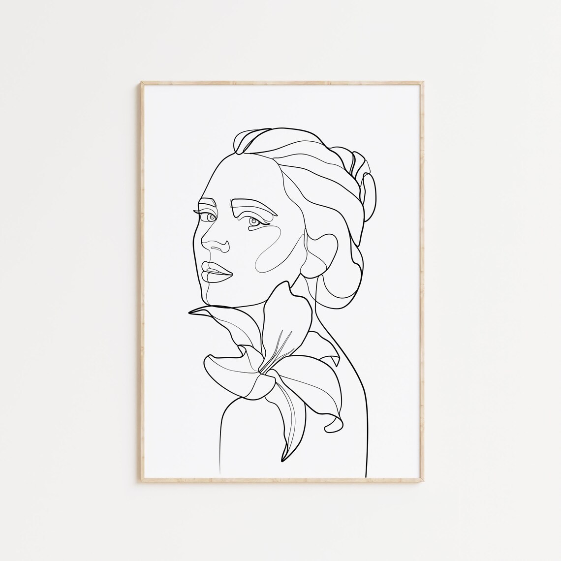 Girl With Flower Line Art Flower Woman Wall Art Female Line - Etsy