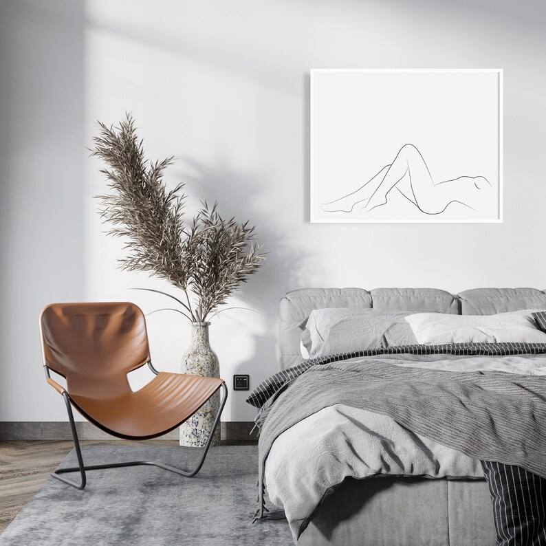 Woman Laying Down Art Minimalist Naked Woman Printable Wall Etsy