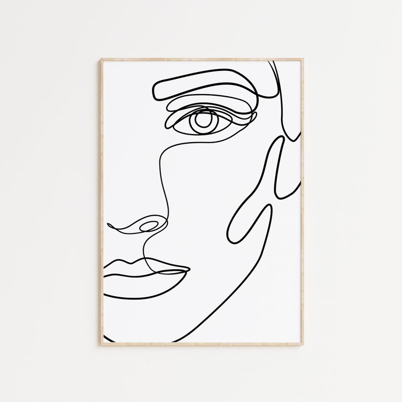 Abstract Face Line Drawing Printable Female Form Art Poster Etsy