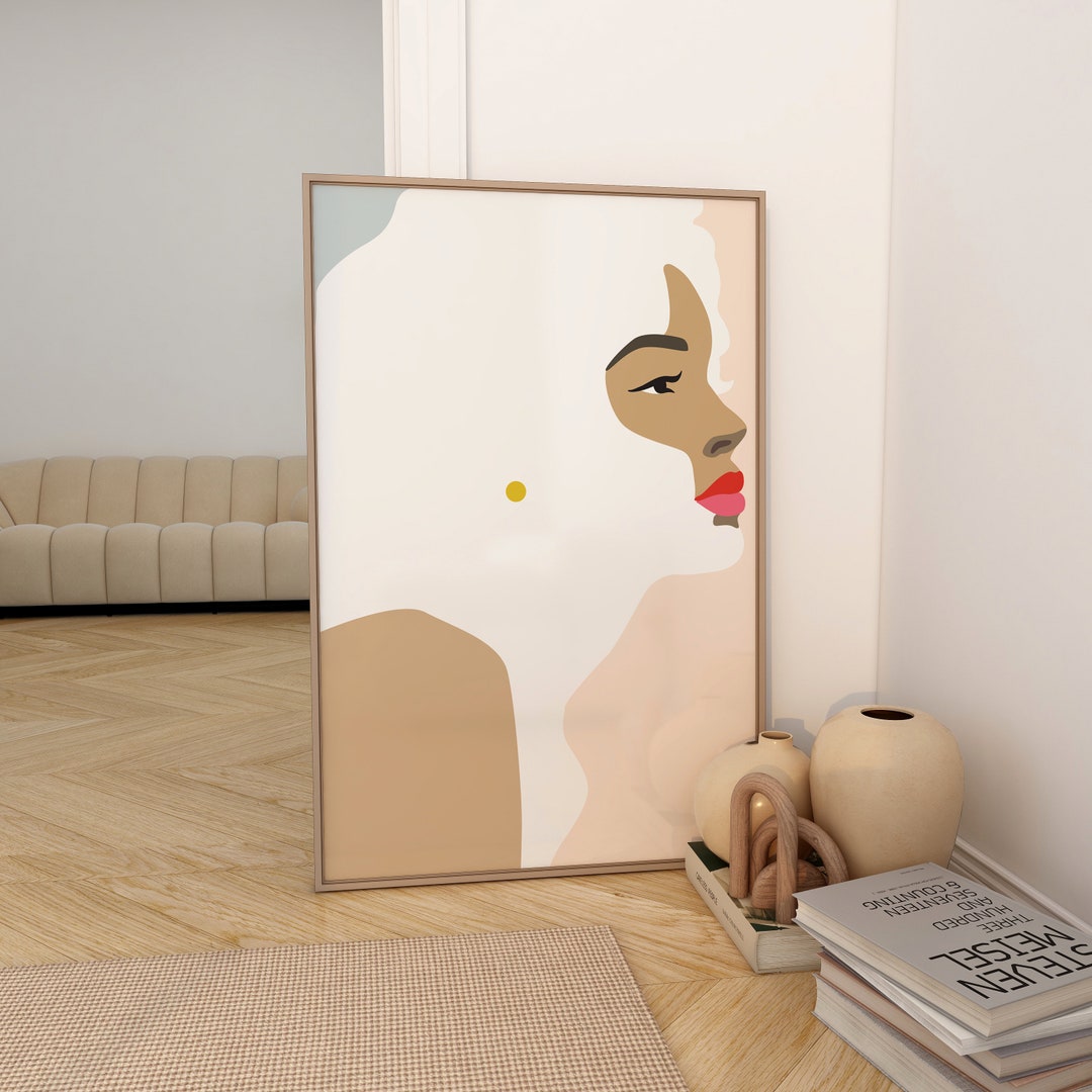 Female Face Digital Print, Abstract Art, Preppy Wall Art, Fashion ...