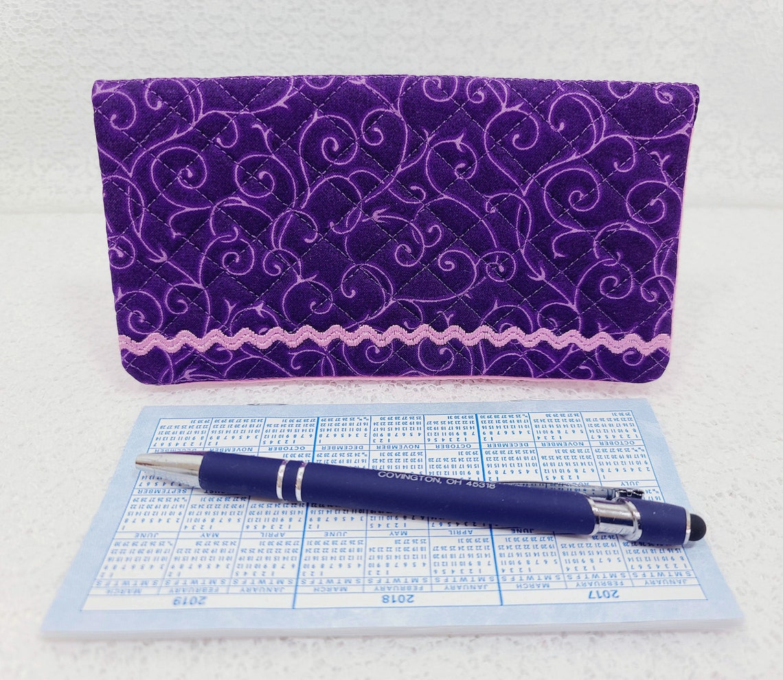 Quilted Checkbook Cover Purple Checkbook Cover Fabric | Etsy